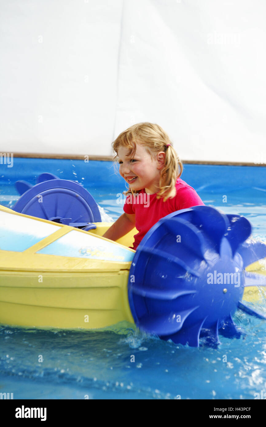 Fun fair, water cymbal, girl, bucket wheel boat, happy, people, child ...