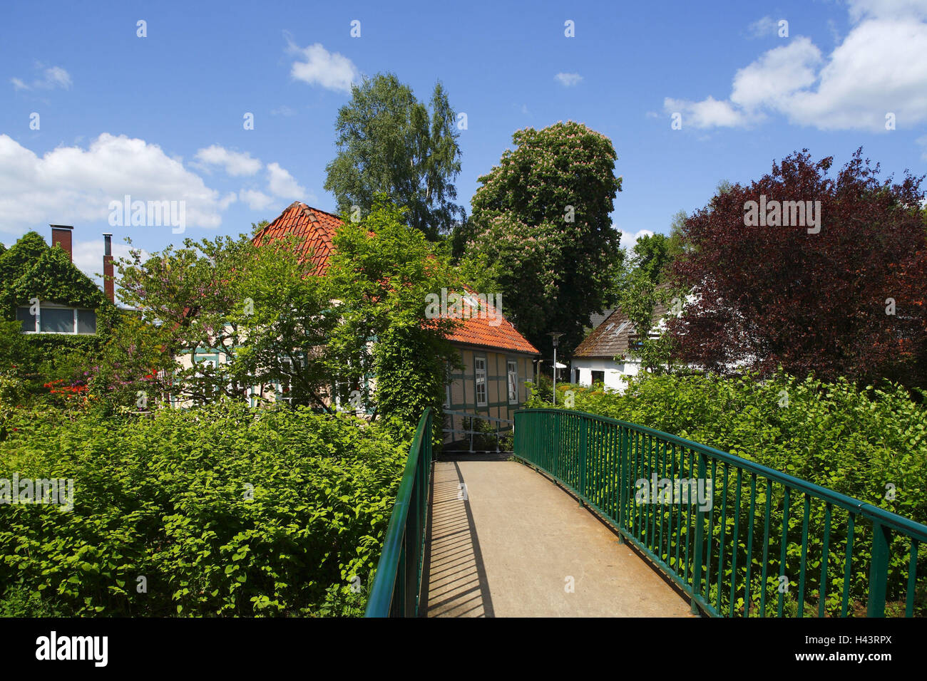 Lilienthal, half-timbered house, footbridge Stock Photo - Alamy