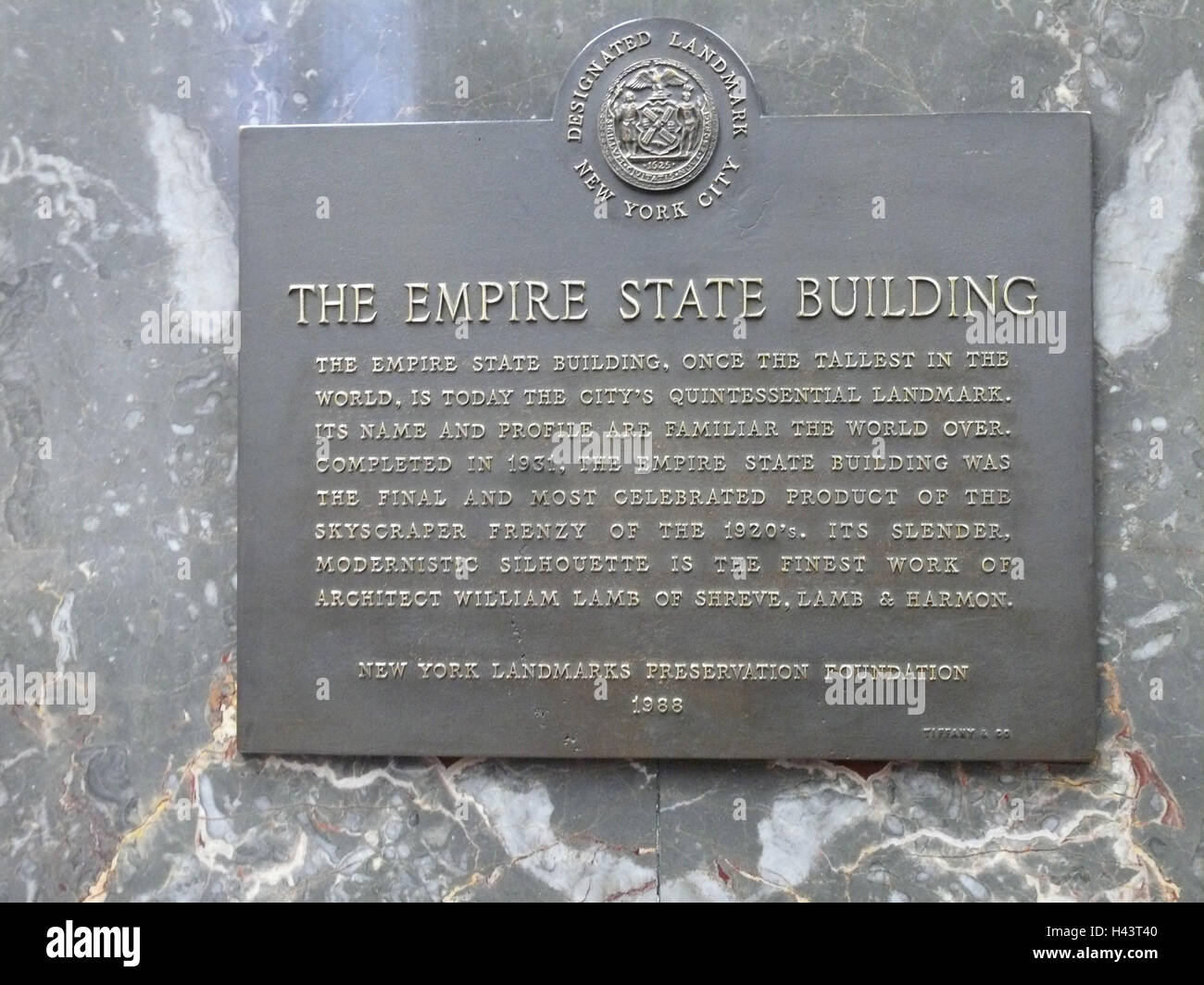 USA, New York city Empire State Building indoors, sign, information ...