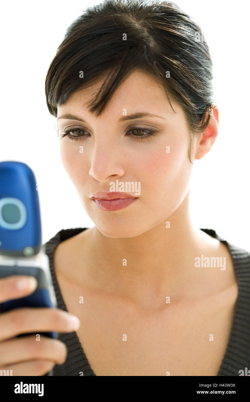 Woman, young, mobile phone, view, display, portrait Stock Photo - Alamy