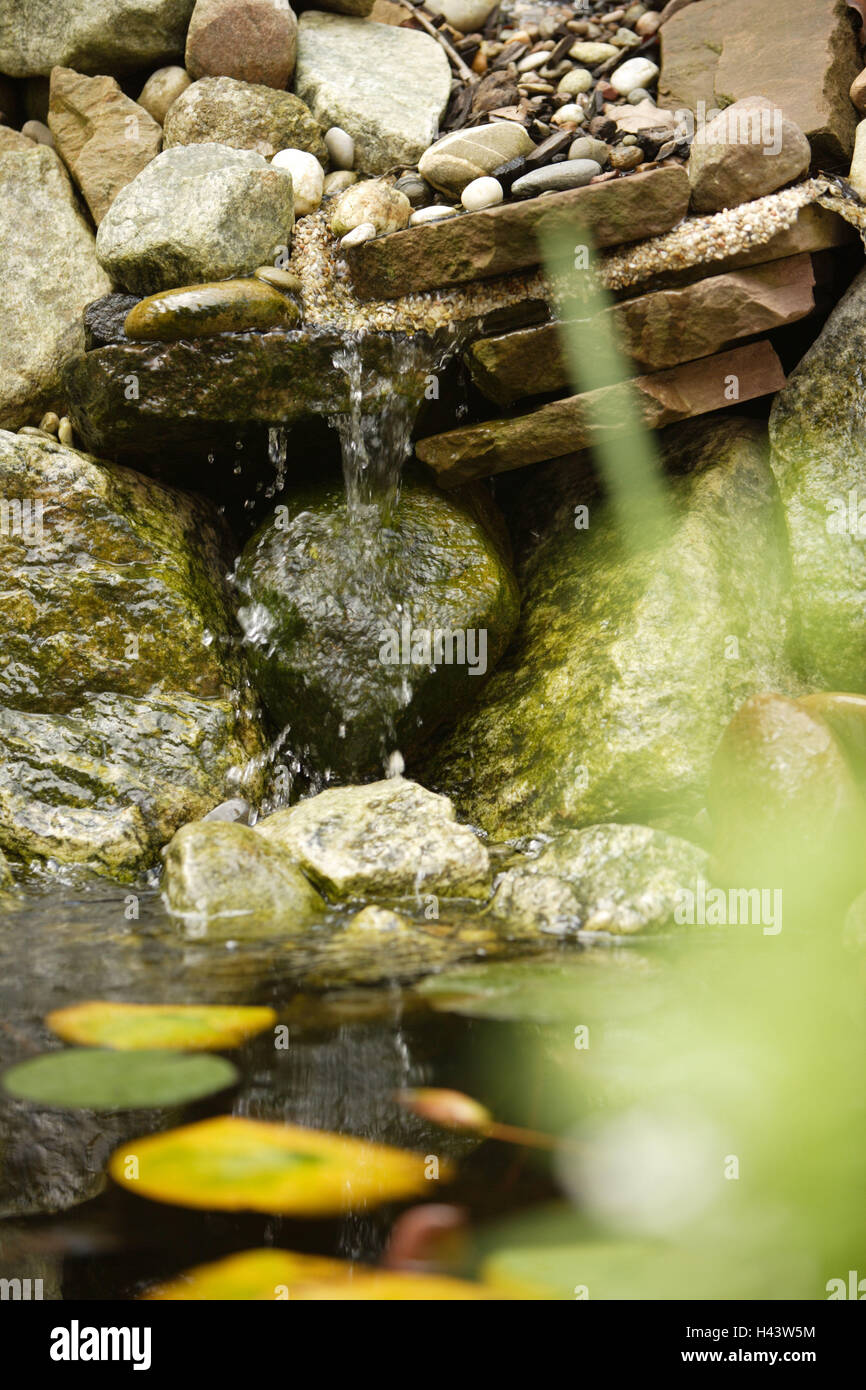 Garden, stones, rivlet, water, brook, water, flow, splash, summer ...