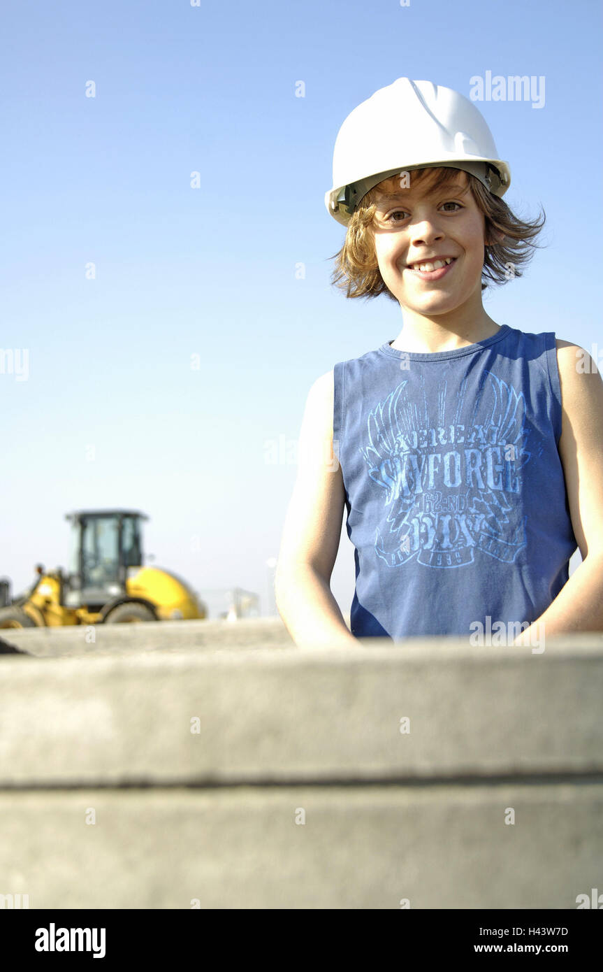 Child, boy, happy, men at work, career plans, construction worker ...