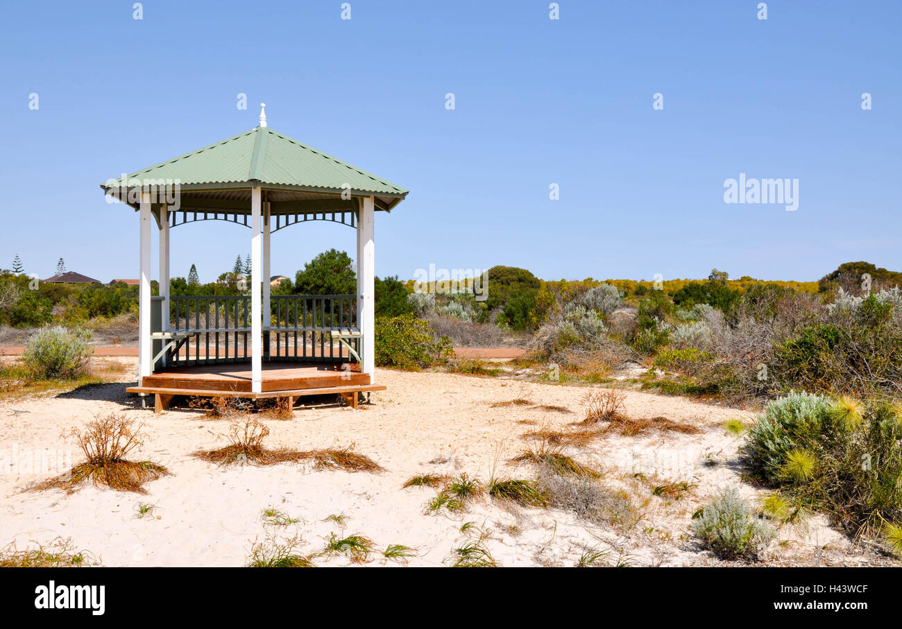 Gazebo structure nestled in the dunes at Jurien Bay beach with native ...