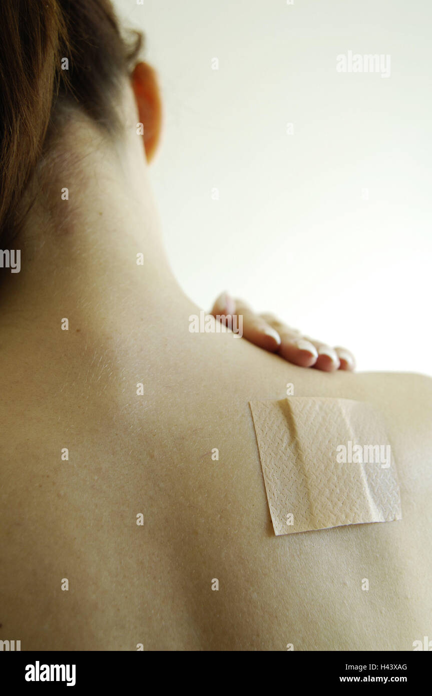 Woman, injury, detail, shoulder, plaster, person, disease, health ...
