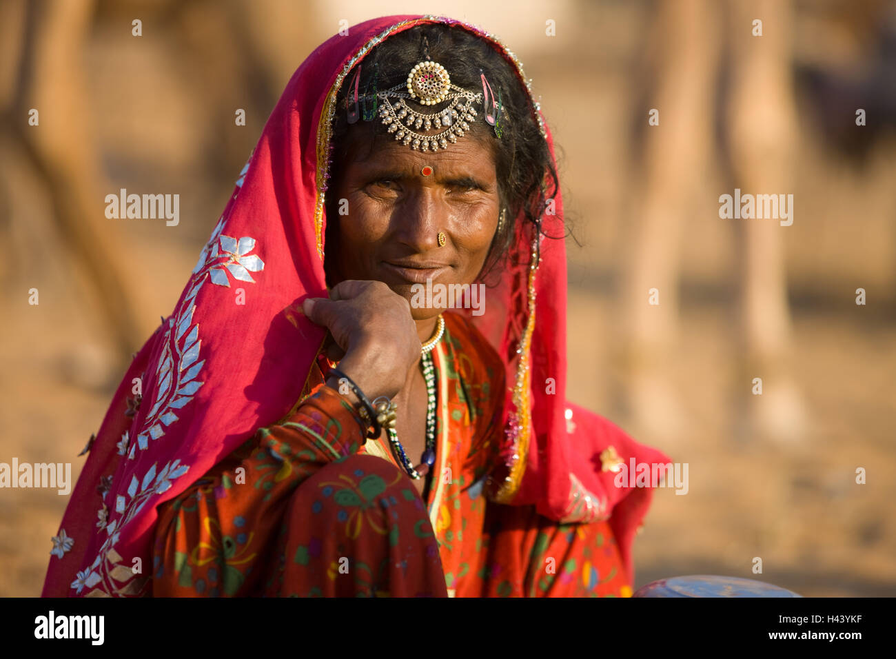 India, Rajasthan, Pushkar, pilgrim festival, woman, half portrait Stock ...