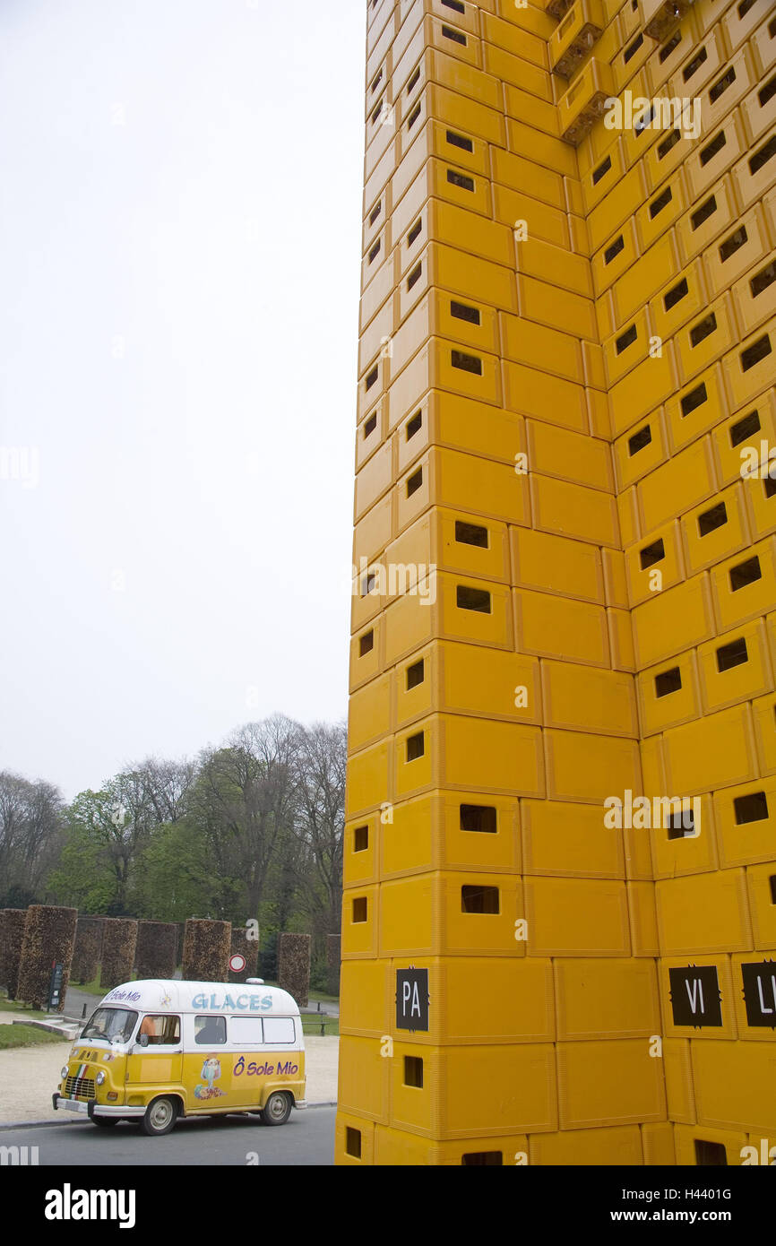 Belgium, Brussels, Heysel stadium, facade, yellow, detail, car, Europe ...