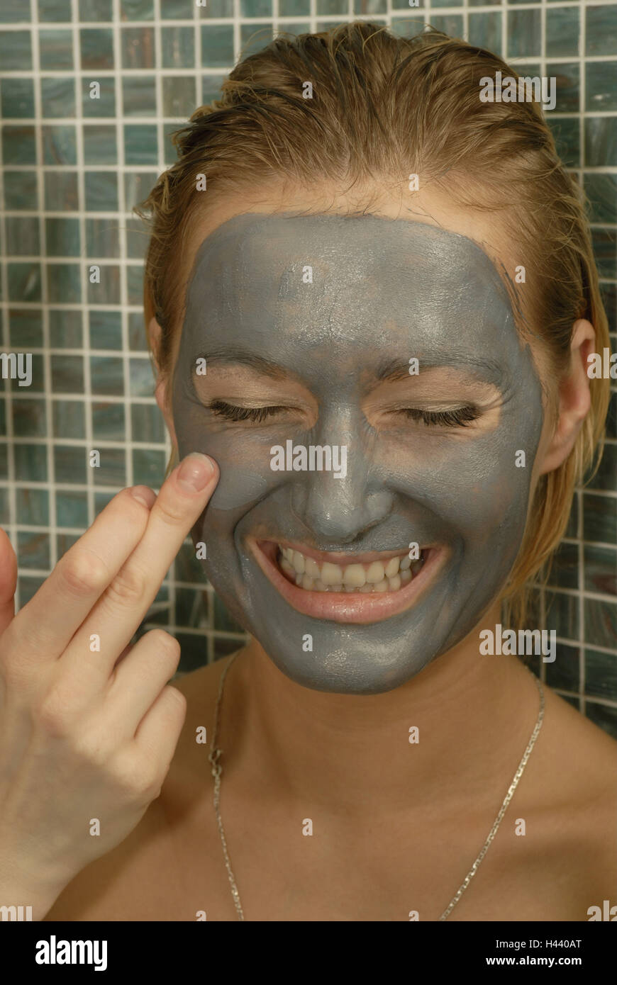 Woman, smile young, mask, portrait, model released Stock Photo - Alamy