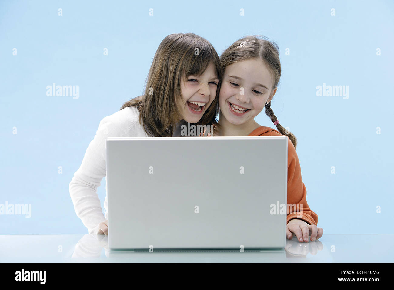 Girls, two, laptop, data entry, portrait Stock Photo - Alamy