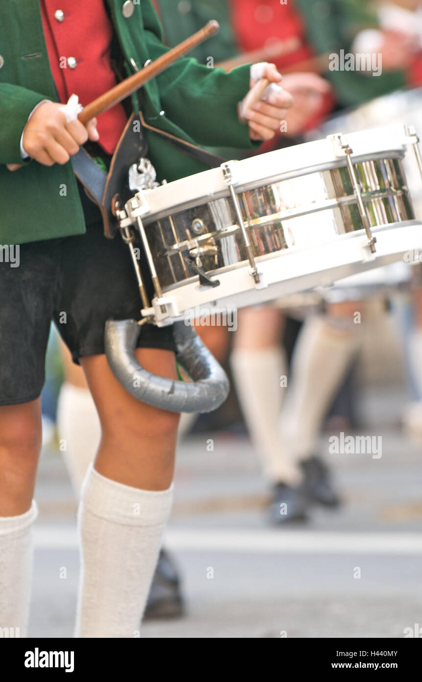 Germany, Bavaria, Munich, traditional costume parade, drummers, detail ...
