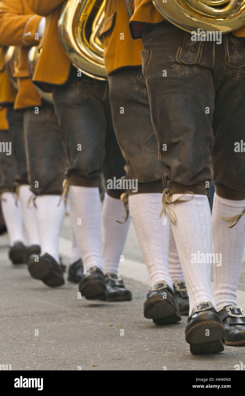 Germany, Bavaria, traditional costume parade, brass players, one after ...