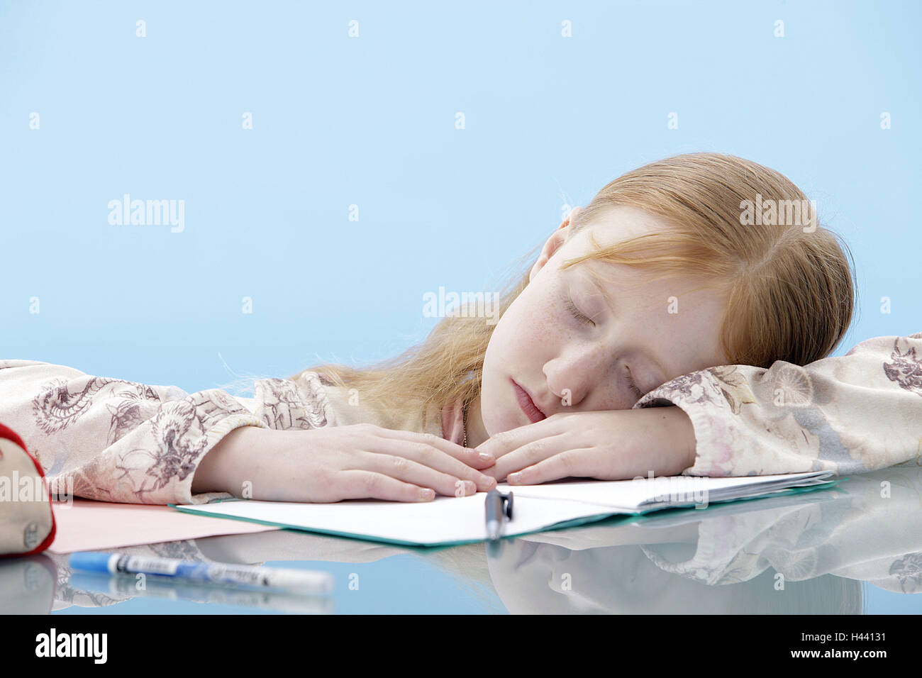 Girls, homework, sleep, portrait Stock Photo - Alamy