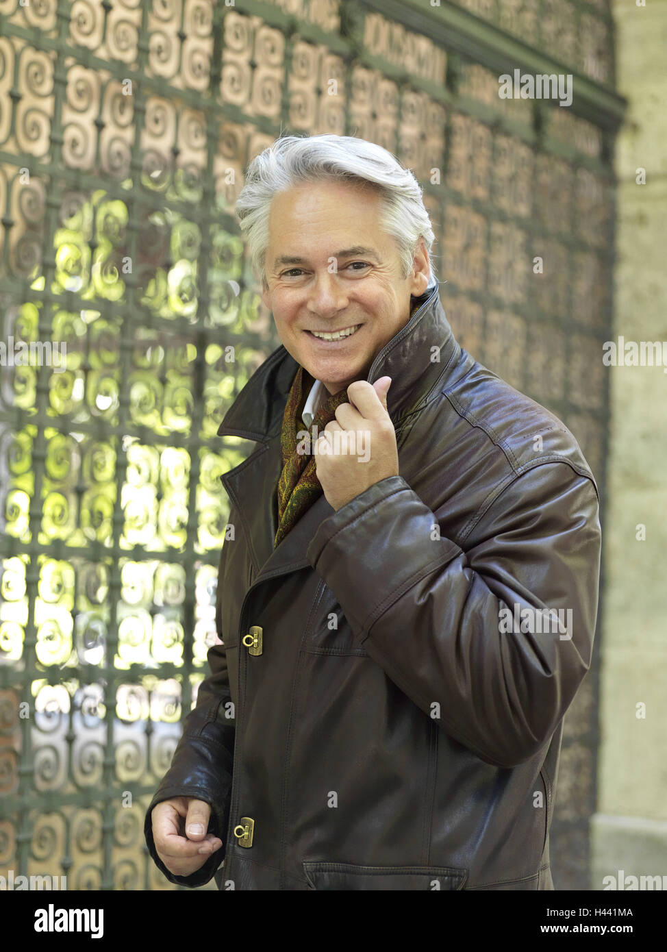 Man, Best Age, smile, leather ball jacket, half portrait, model ...