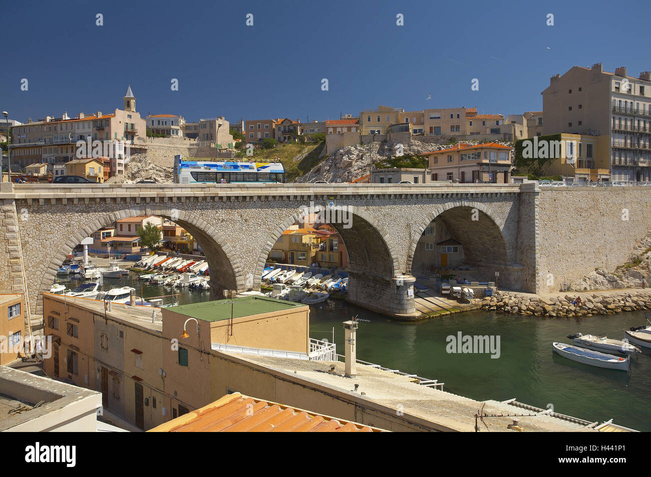 France, Provence, Marseille, town view, marina Petiet, bridge Stock ...