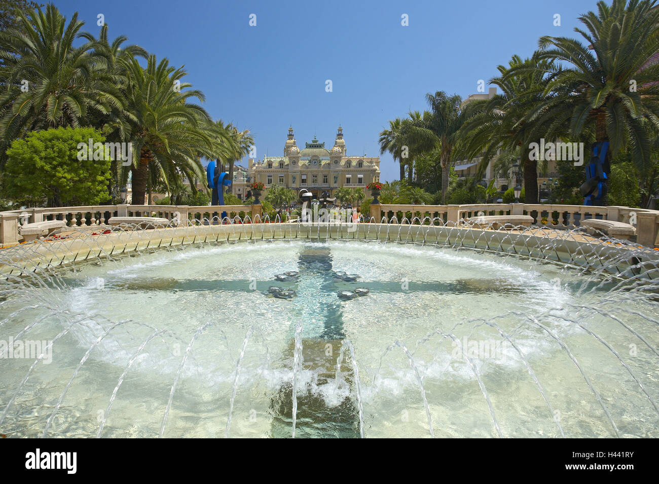Monaco, Monte Carlo, palm garden, fountain, casino Stock Photo - Alamy