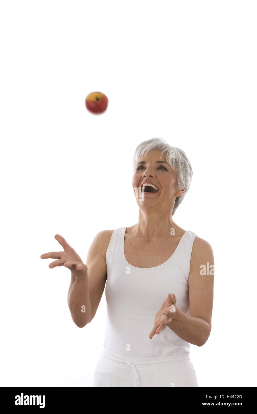 Senior, apple, high-level throwing, happily, people, senior citizens ...