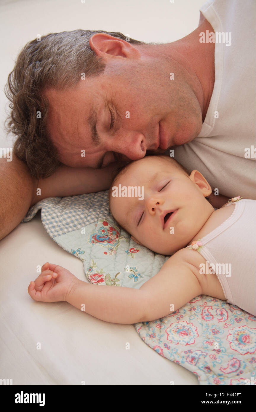 Father, baby, sleep, medium close-up, man, child, girl, subsidiary ...