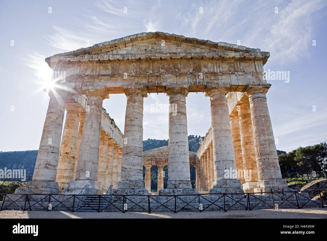 Italy, island Sicily, Segesta, temple, back light, Europe, Southern ...