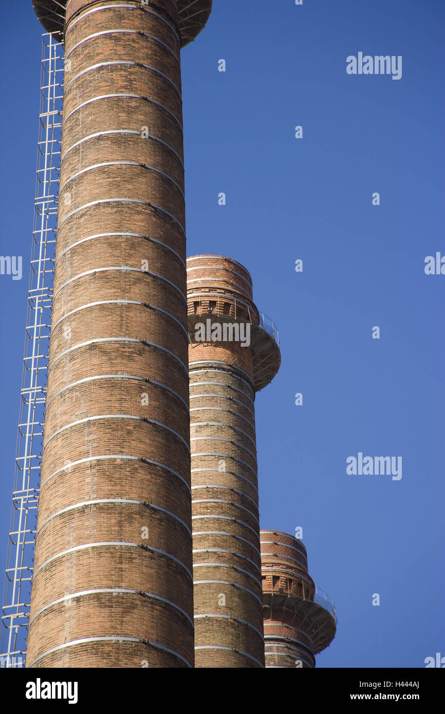 Industrial plant, chimneys, three, detail Stock Photo - Alamy
