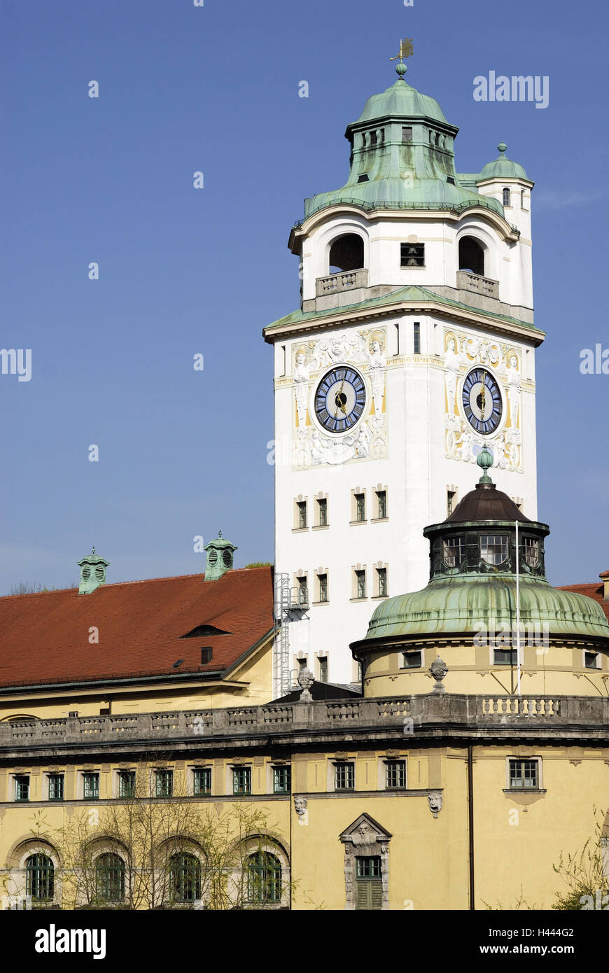 Müllersches national bath, tower, clock, building, roof, heaven ...