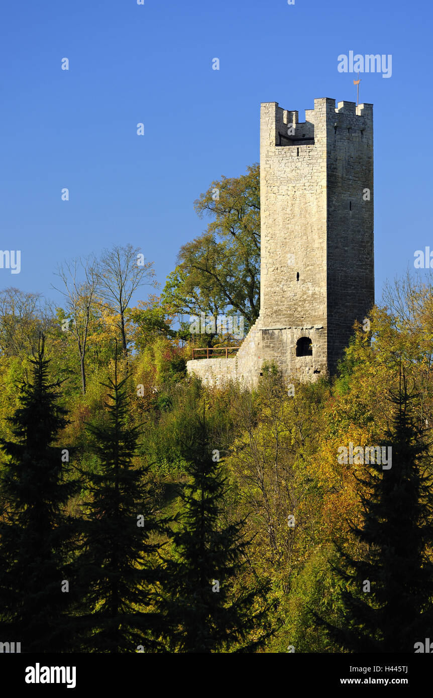 Germany, Thuringia, hall wooden country circle, ruin castle Tauten ...