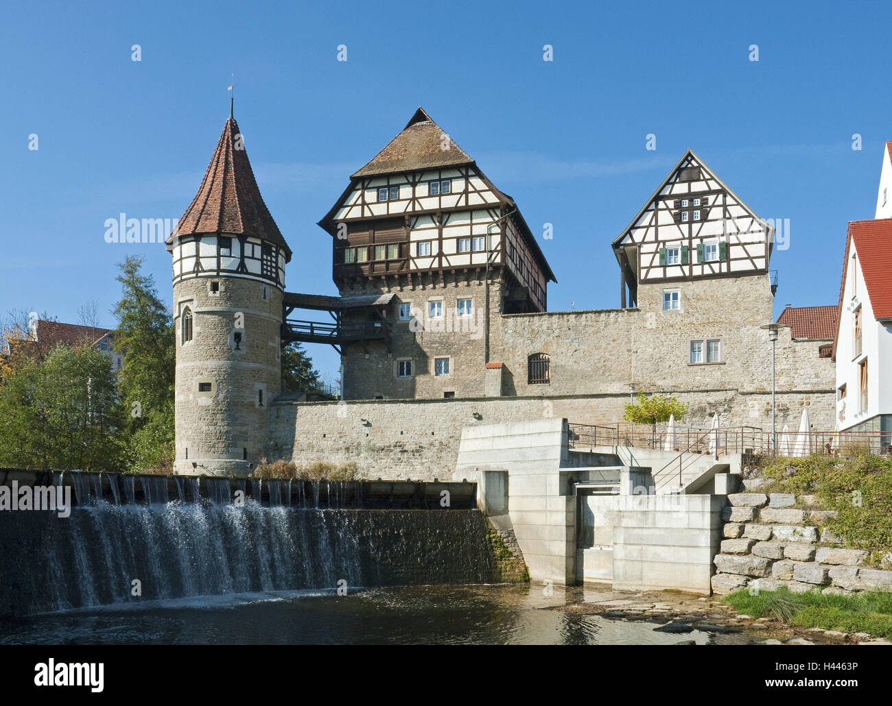 Germany, Baden-Wurttemberg, Balingen, Zollernschloss in the Eyach, half ...