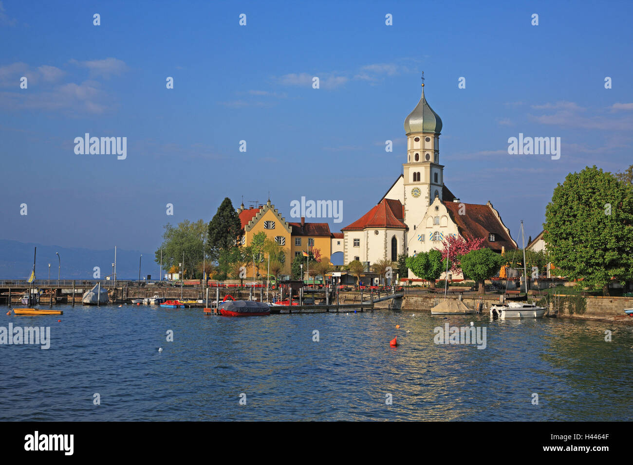 Germany, Bavaria, water castle, local view, church, Lake Constance ...