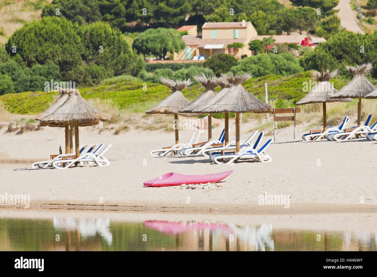 France, Corsica, beach, Capu Rossu, pest d'Arone, display screens Stock ...