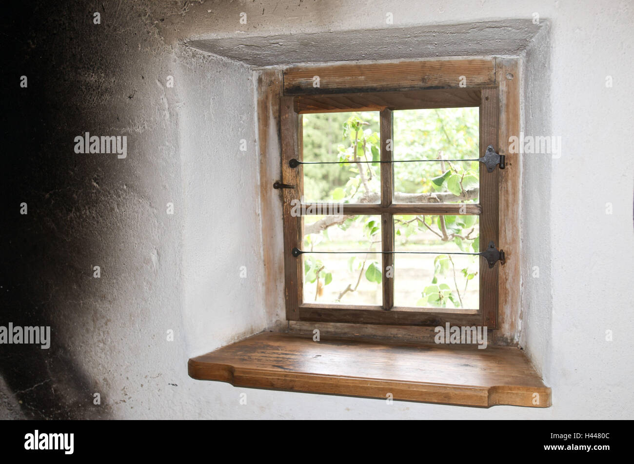 Farmhouse, window, view into the countryside Stock Photo - Alamy