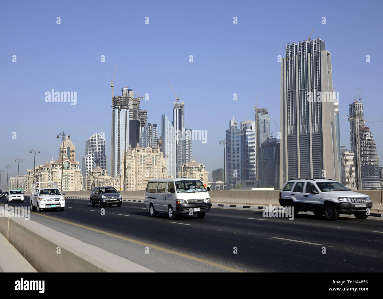 Skyscraper, cars, street, heaven, Dubai, United Arab Emirates Stock ...