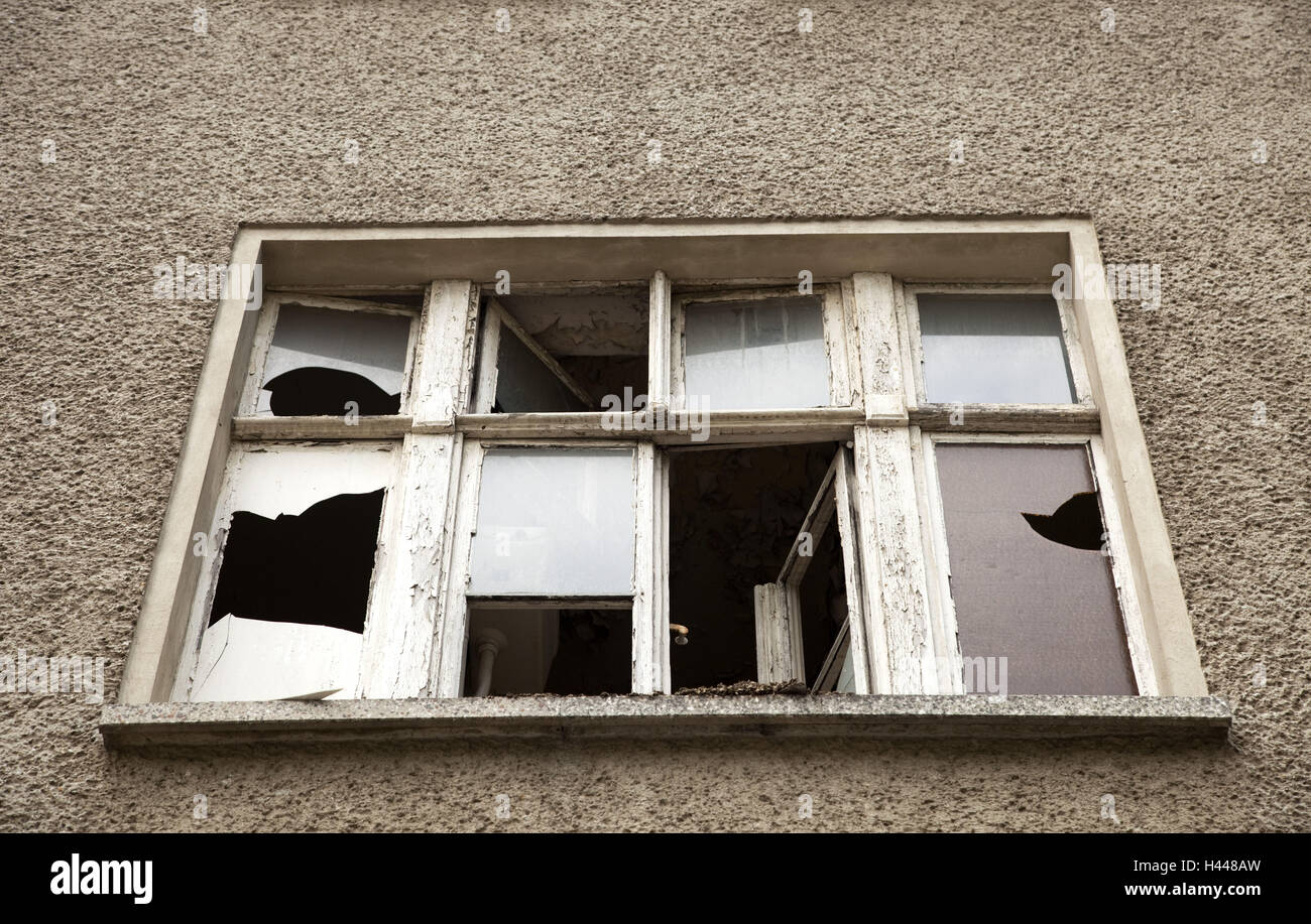 House, old, unoccupied, window, smashed Stock Photo - Alamy