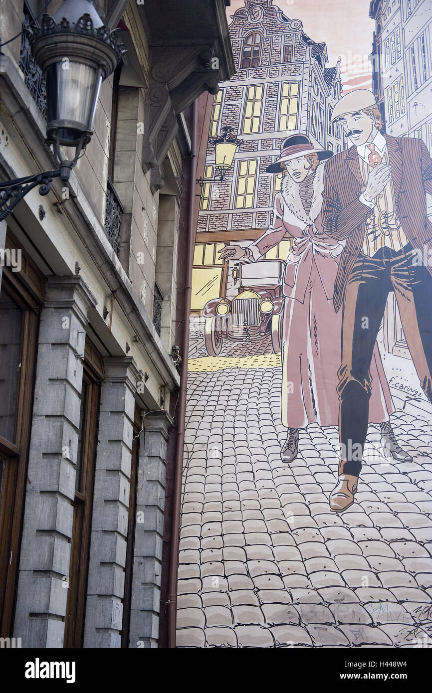 Belgium, Brussels, house facade, comic, detail, Europe, Benelux ...