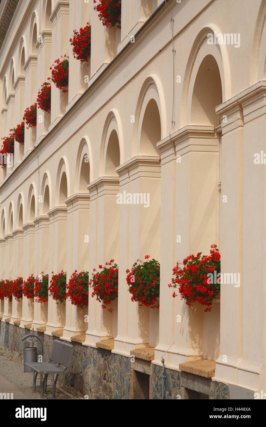 Germany, Mecklenburg-West Pomerania, Neustrelitz, baroque facade, window, floral decoration ...