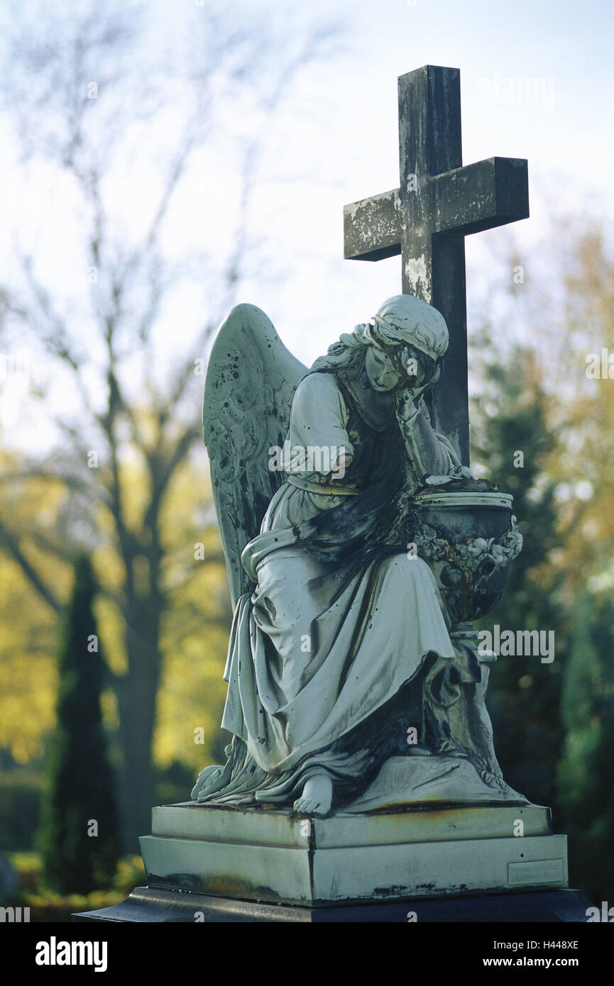 Cemetery, statue, angel, cross, tomb, tomb, decoration, figure, angel's ...