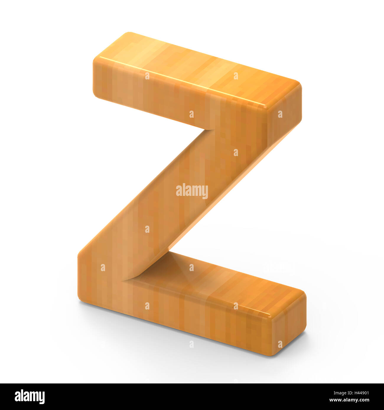 3D rendering wooden grain letter Z isolated on white background, light ...