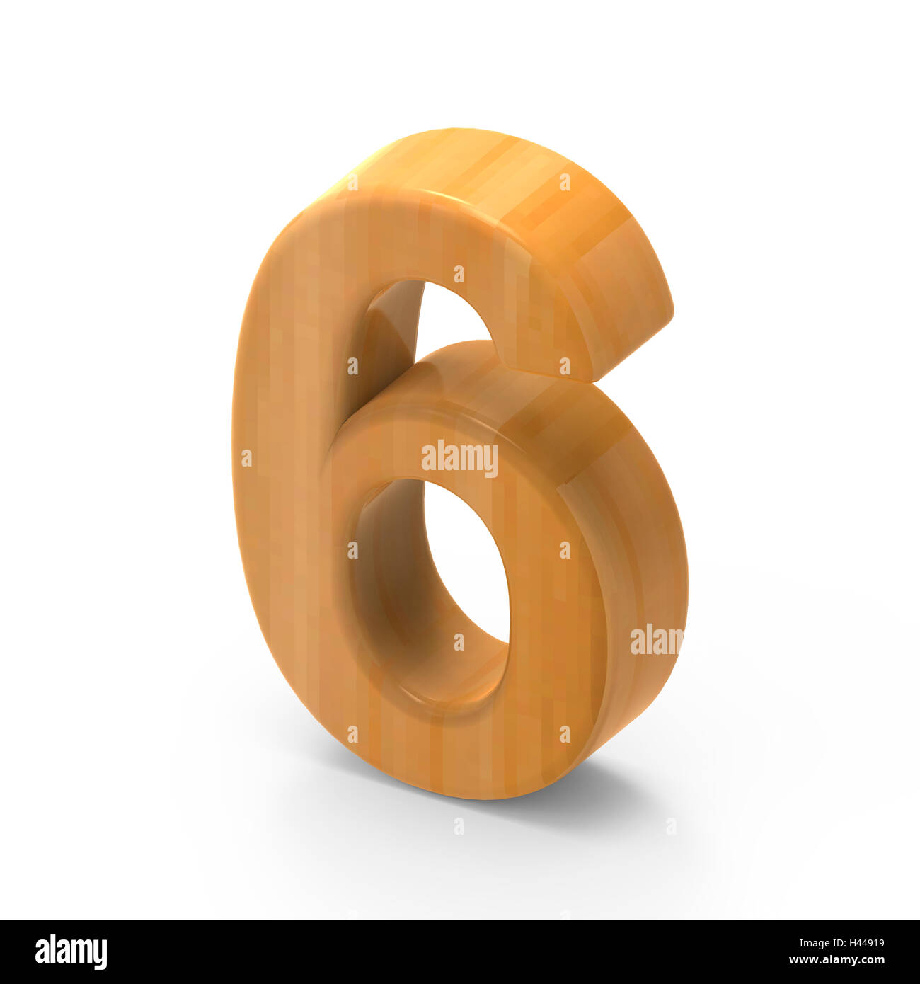 3D rendering white number 6 isolated on white background, light brown ...