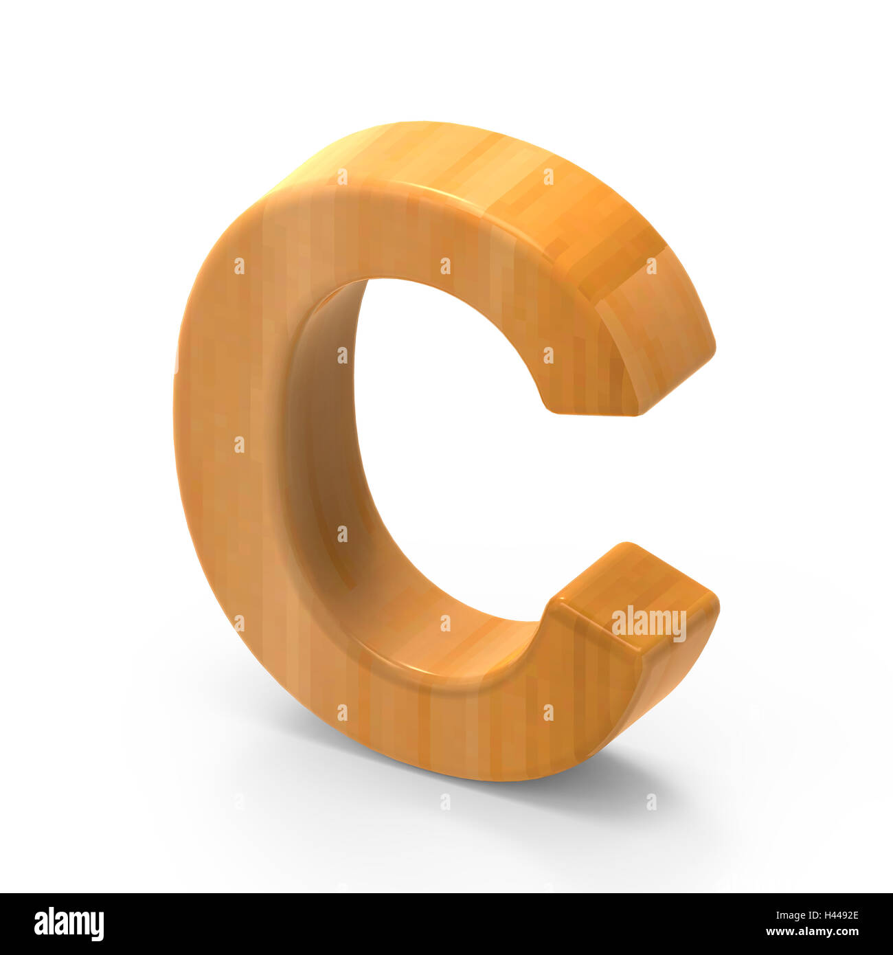 3D rendering wooden grain letter C isolated on white background, light ...