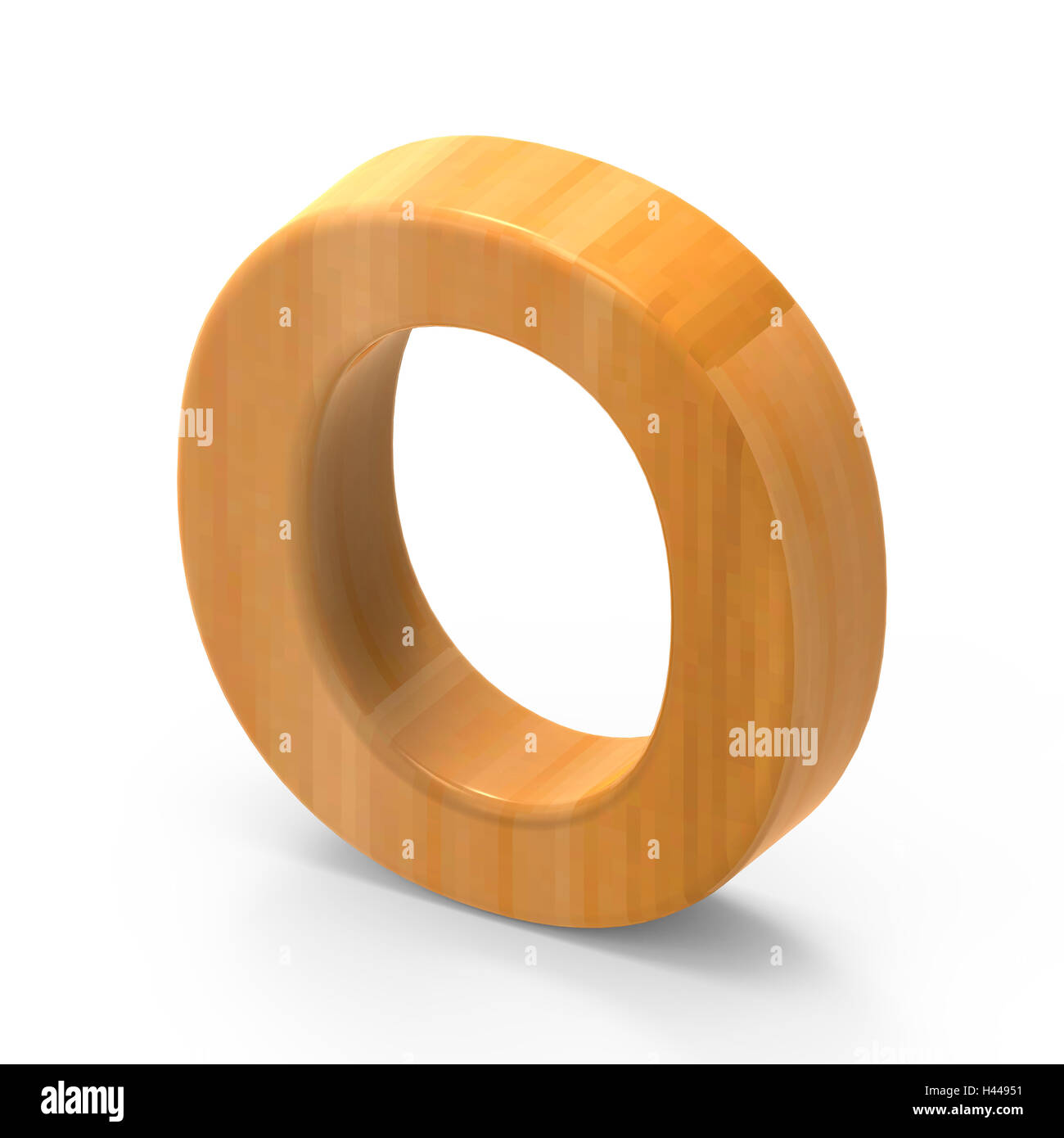 3D rendering wooden grain letter O isolated on white background, light ...