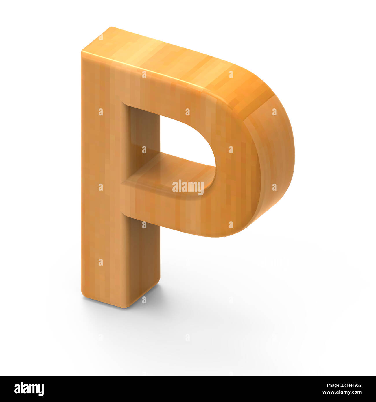 3D rendering wooden grain letter P isolated on white background, light ...