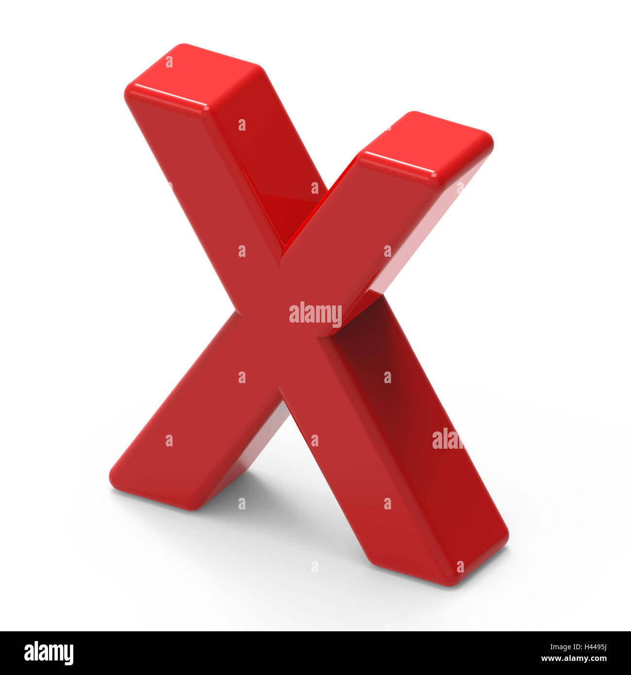 3D rendering red capital letter X isolated on white background, smooth ...