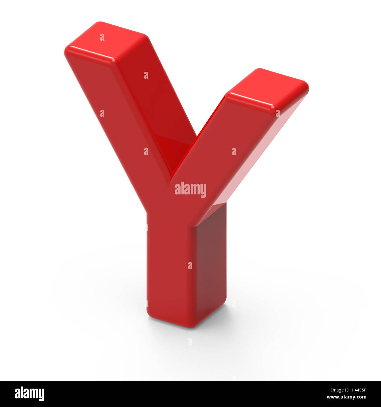 3D rendering red capital letter Y isolated on white background, smooth ...