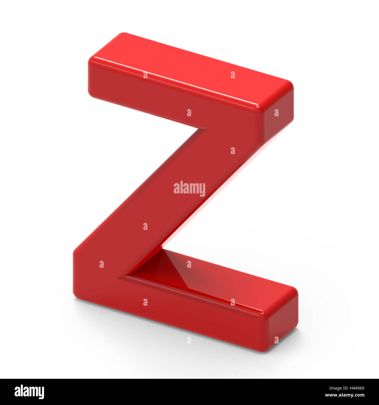 3D rendering red capital letter Z isolated on white background, smooth ...