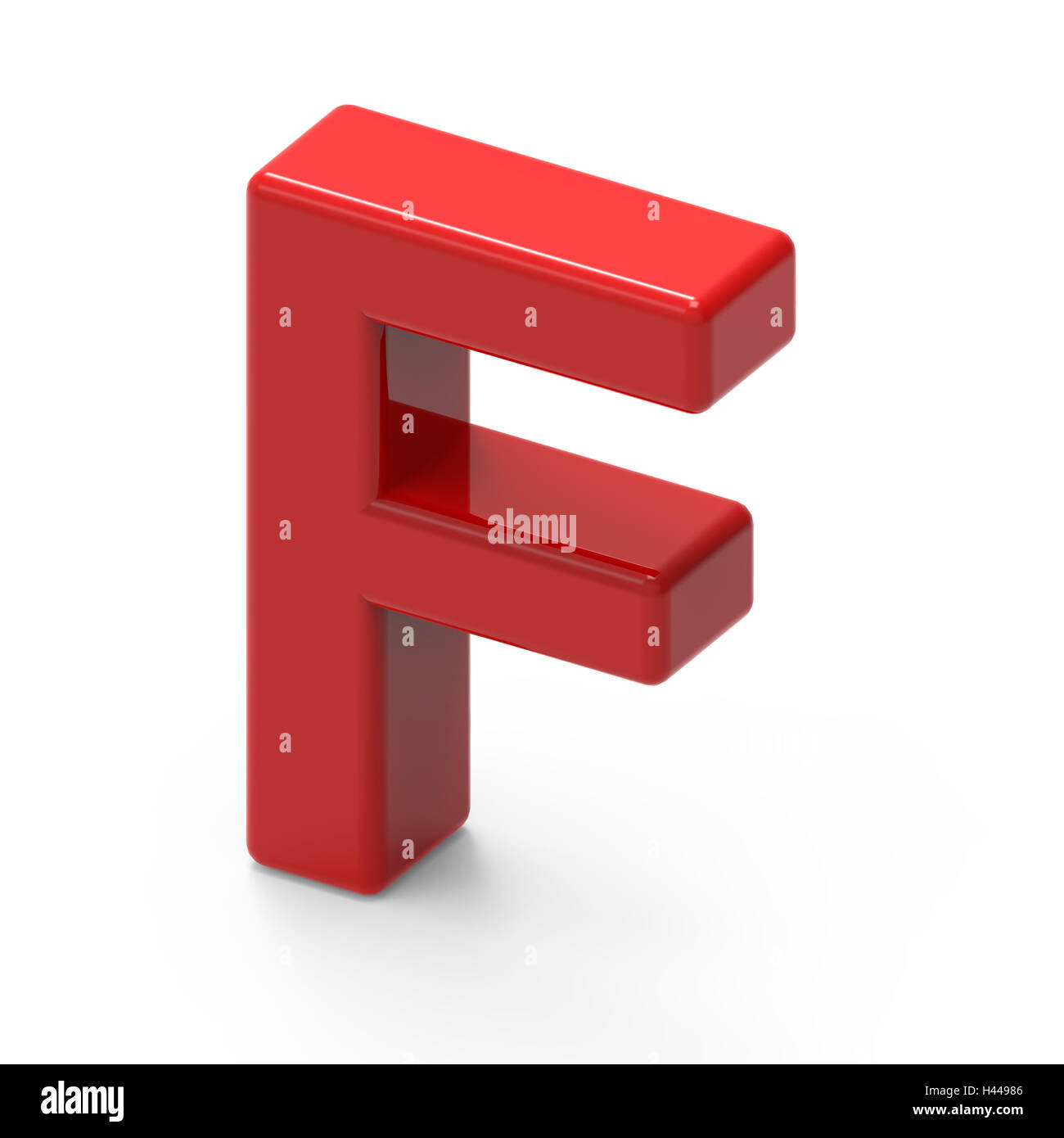 3D rendering red capital letter F isolated on white background, smooth ...