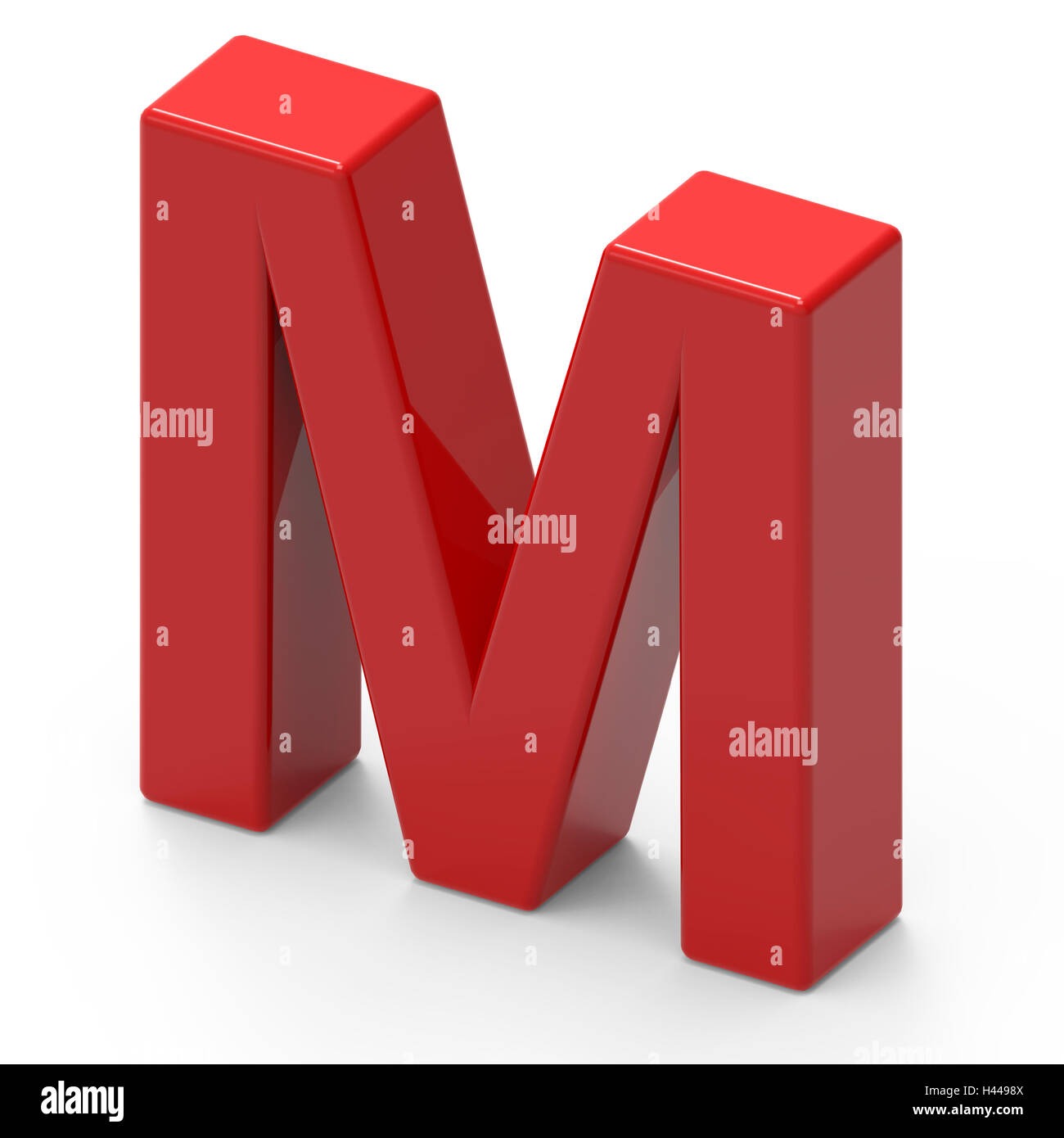 3D rendering red capital letter M isolated on white background, smooth ...