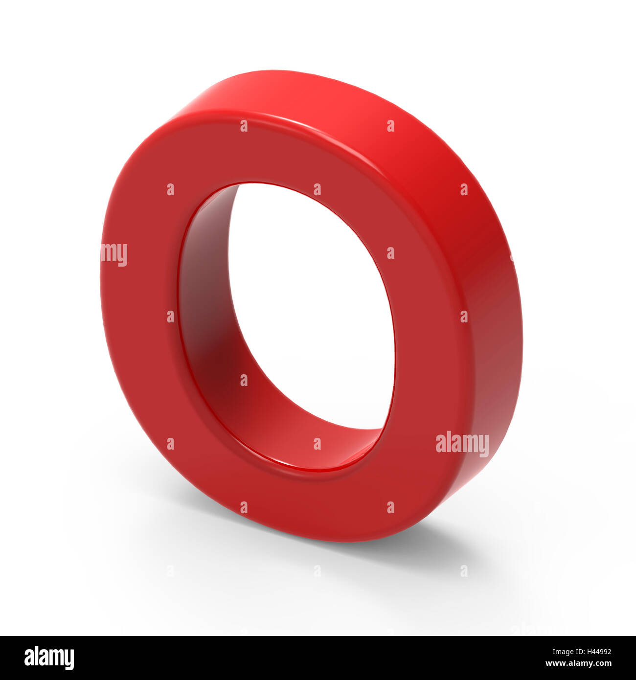 3D rendering red capital letter O isolated on white background, smooth ...