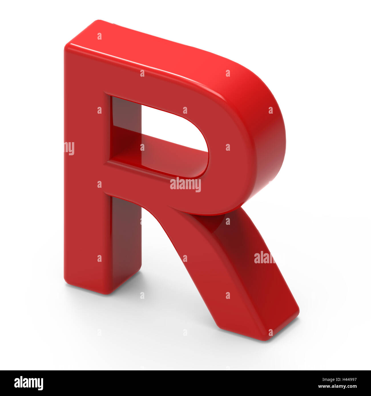 3D rendering red capital letter R isolated on white background, smooth ...