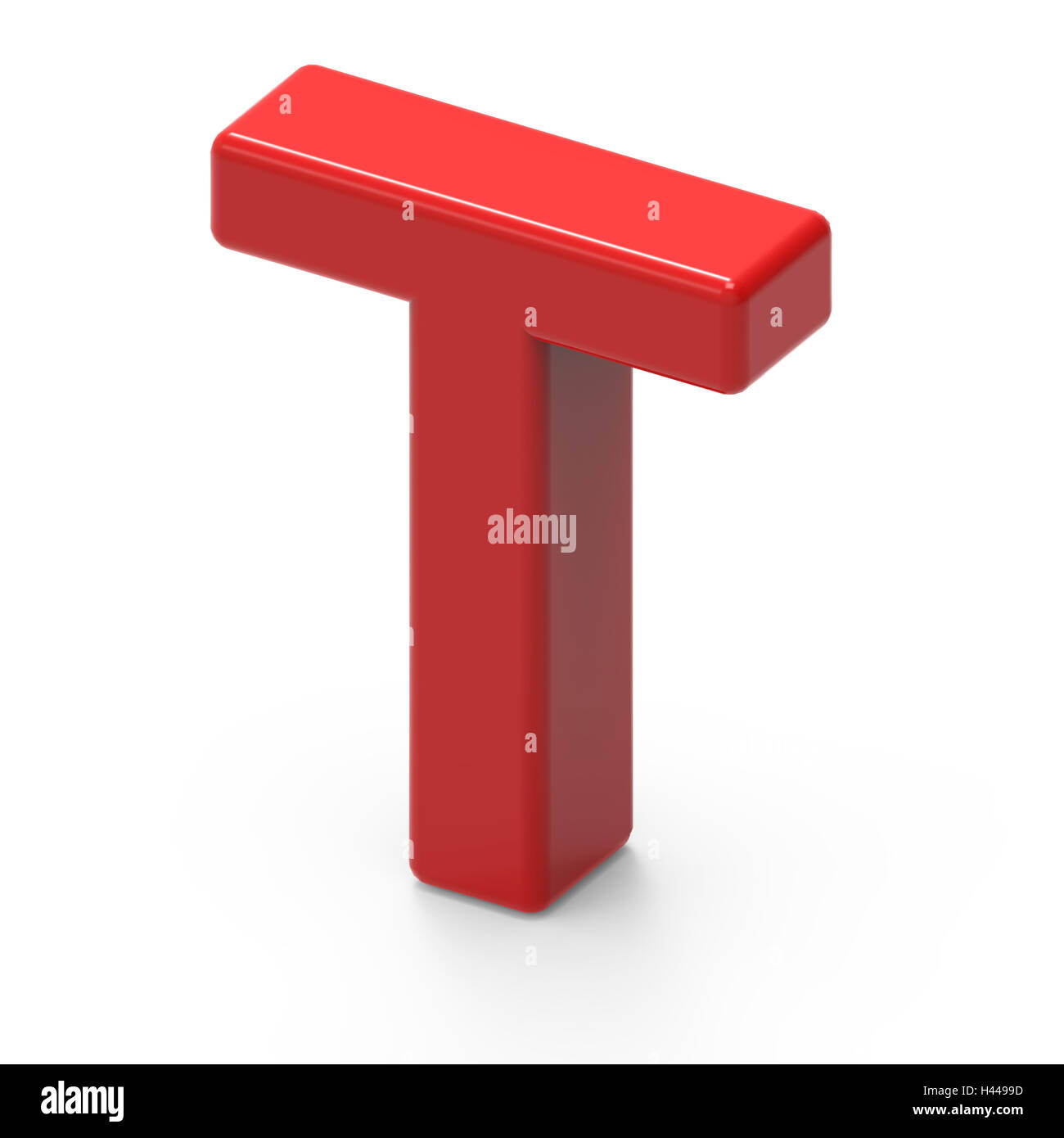 3D rendering red capital letter T isolated on white background, smooth ...