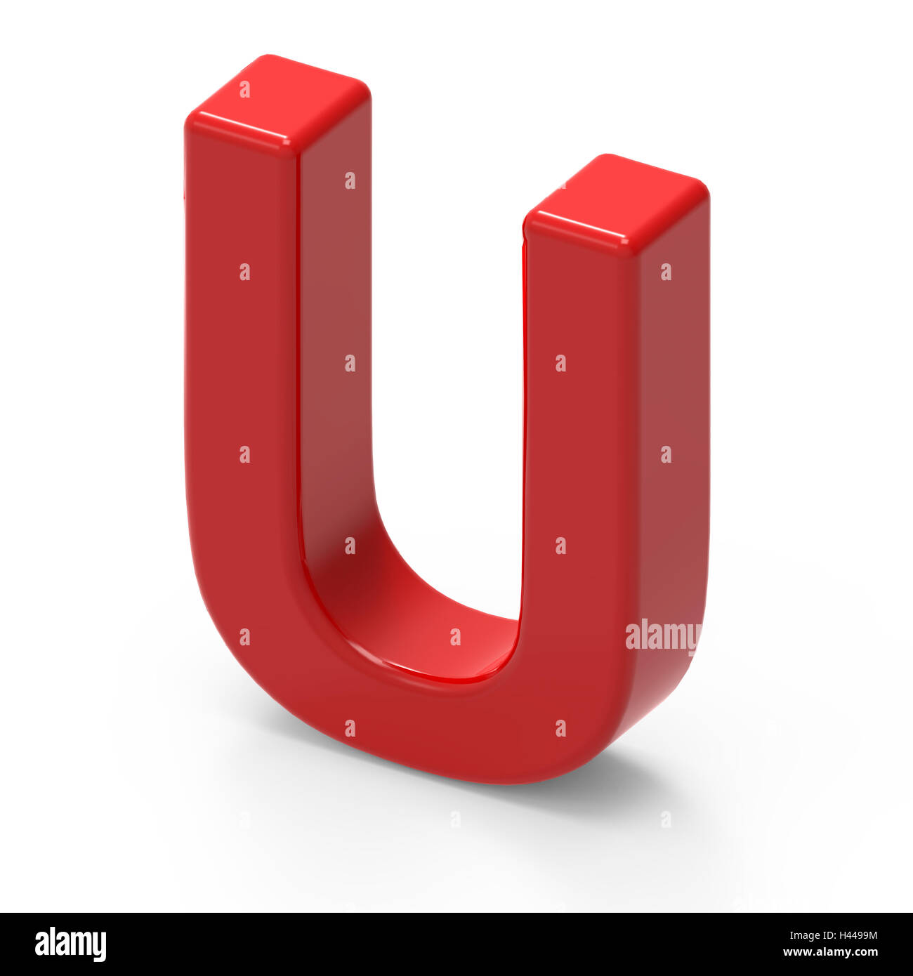 3D rendering red capital letter U isolated on white background, smooth ...