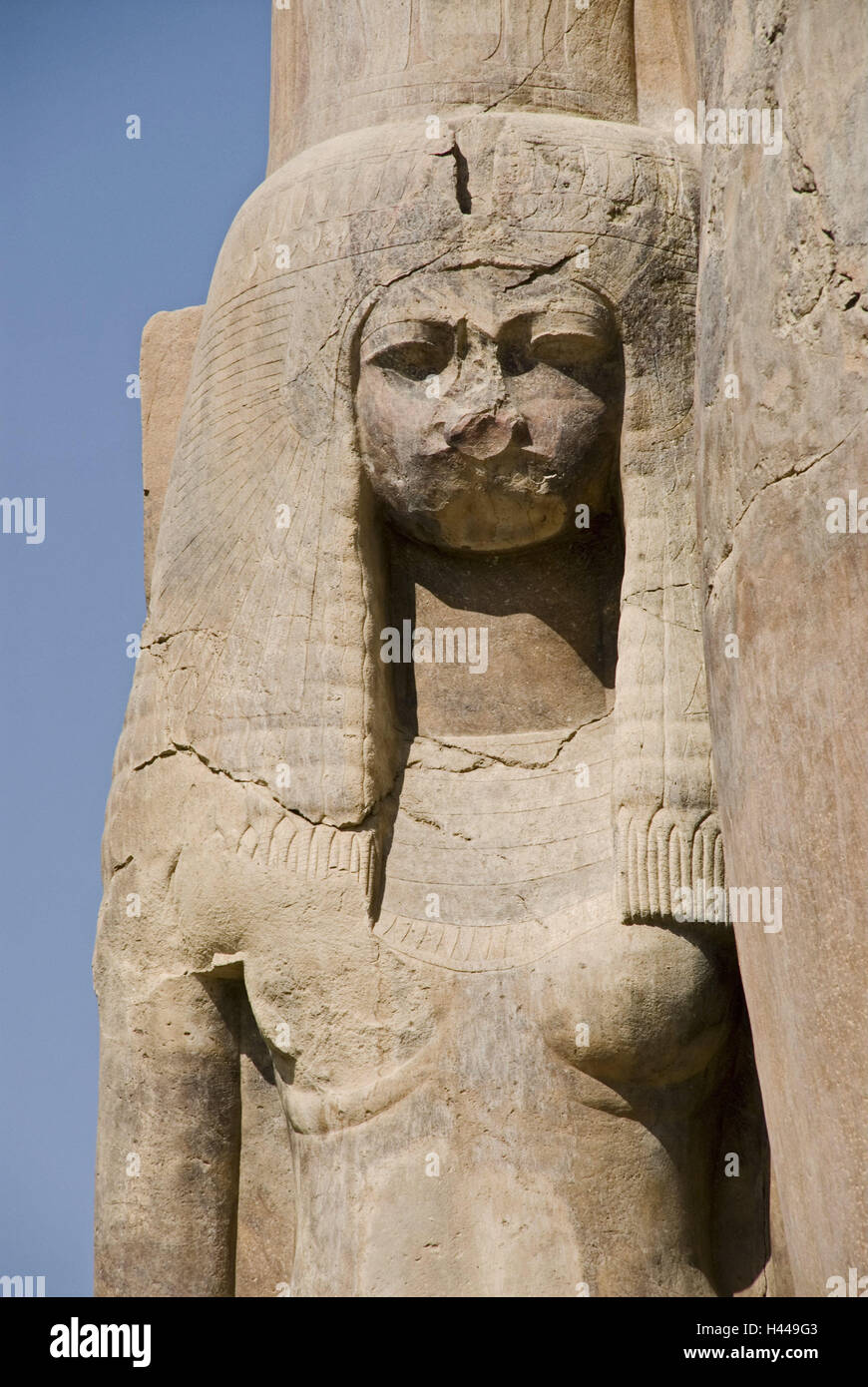Egypt, Luxor, Memnonkolosse, Pharaoh Amenophis III, close up, Upper ...