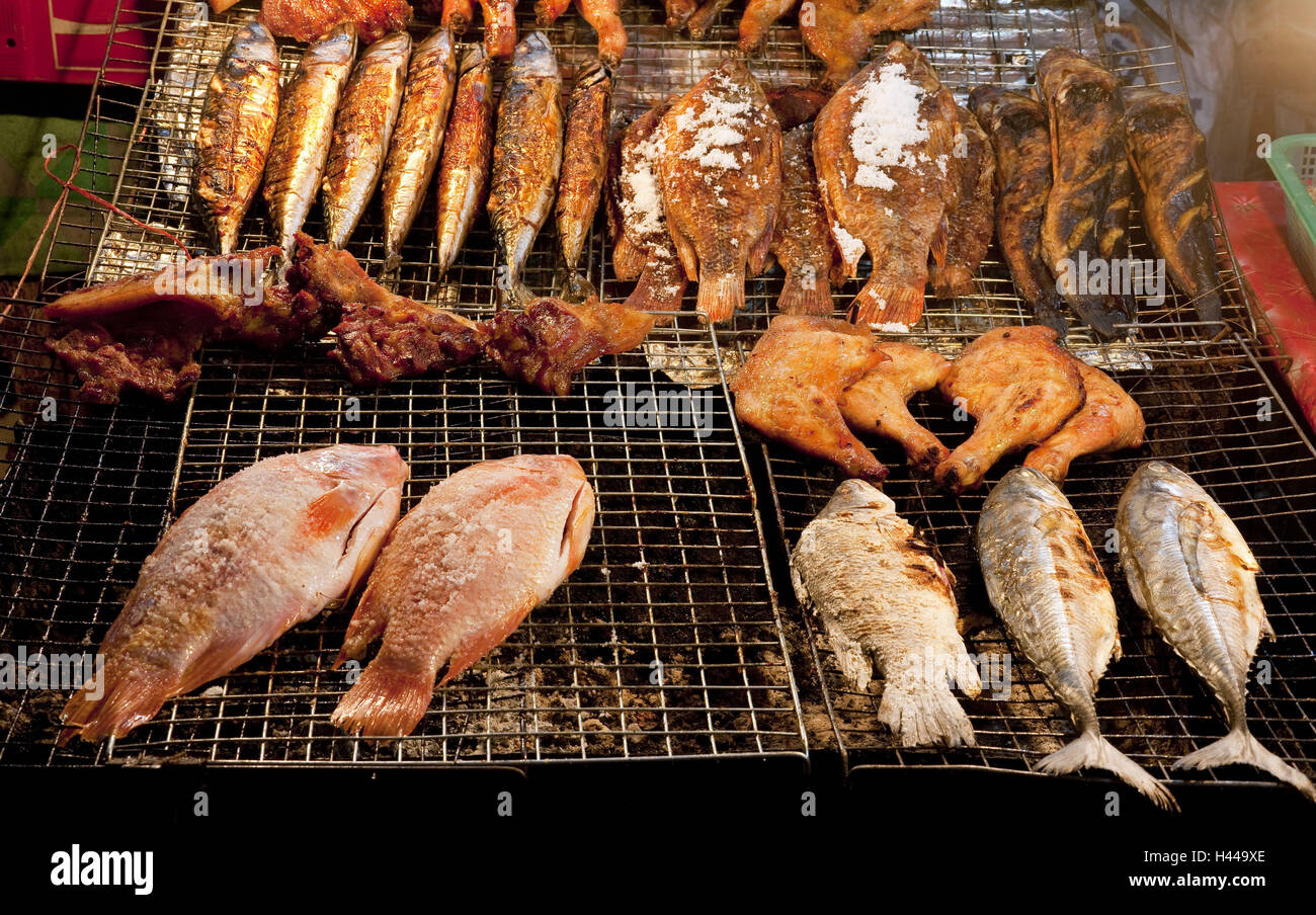 Thailand, island Phuket, Rawai Beach, cooking cuisine, grill, food fish ...