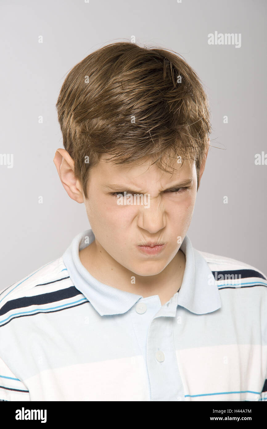 Teenager, boy, view, annoys, portrait, person, child, brunette, grimace ...